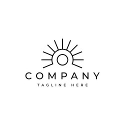 Sunrise in the horizon line logo design Royalty Free Vector