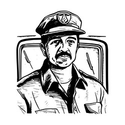 Bus driver drawing isolated hand drawn engraved Vector Image