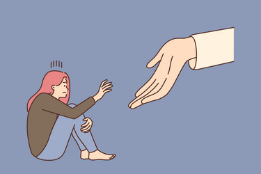 Hand stretch to help woman in depression Vector Image