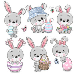 Cartoon gray bunny with easter egg Royalty Free Vector Image