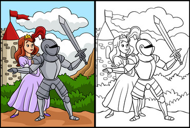 Knight protecting the princess colored cartoon Vector Image
