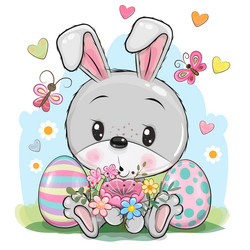 Cartoon gray bunny with easter egg Royalty Free Vector Image