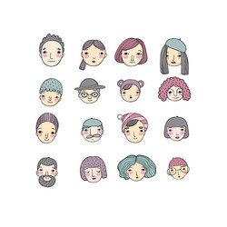 Different faces hand drawing isolated objects Vector Image