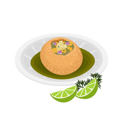 Pani puri or golgappa fuchka on a plate Royalty Free Vector