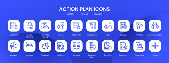 Action plan icon collection with black outline Vector Image