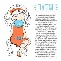 Tea time with cute cups freehand drawing sketch Vector Image