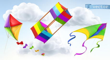 Flying kite and clouds on a blue sky summer Vector Image