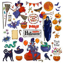 Big set of halloween cartoon characters Royalty Free Vector