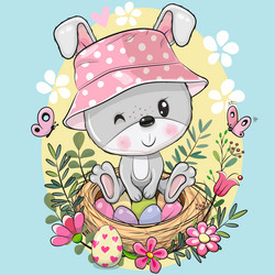 Cartoon gray bunny with easter egg Royalty Free Vector Image