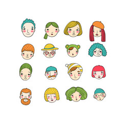 Different faces hand drawing isolated objects Vector Image