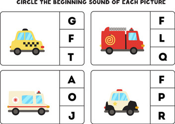 Worksheet for kids find the beginning sound Vector Image