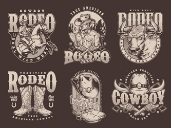 Rodeo festival monochrome set stickers Royalty Free Vector