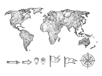 Vintage old world map hand draw engraving style Vector Image