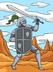 Knight attacking pose cartoon colored clipart Vector Image