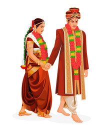 Indian Wedding Couple - Traditional Attire Vector Image