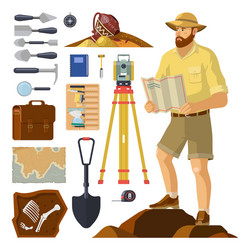 Set isolated icons for archeology paleontology Vector Image