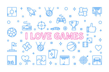 I love games golden line Royalty Free Vector Image