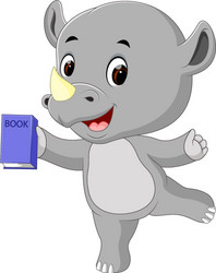 Cute rhino holding book Royalty Free Vector Image