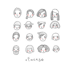 Different faces hand drawing isolated objects Vector Image