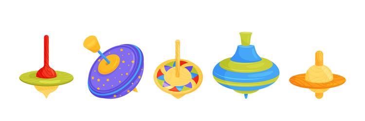 Spinning top toy balancing on the tip set Vector Image