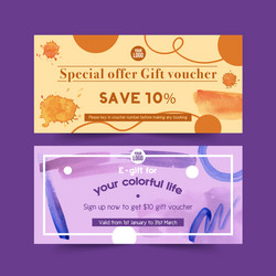 Splash color voucher design with blue purple Vector Image