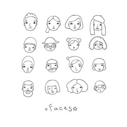 Different faces hand drawing isolated objects Vector Image