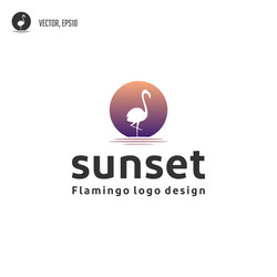 Flamingo silhouette at sunset landscape on lake Vector Image