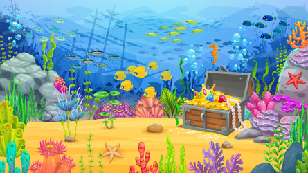 Underwater game landscape with submarine ocean Vector Image