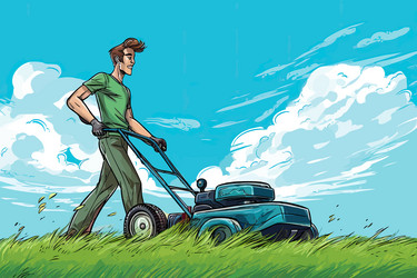 Professional man mowing the lawn care Royalty Free Vector