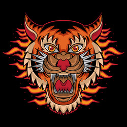 Angry head tiger with fire Royalty Free Vector Image