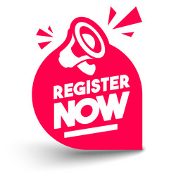 Modern blue sticker with text register now Vector Image