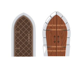 Arched and rectangular medieval doors with iron Vector Image