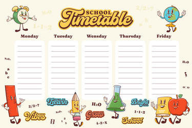School timetable color pencil drawing lines Vector Image