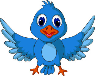 Funny blue bird cartoon posing Royalty Free Vector Image