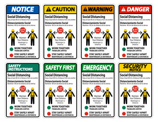 Bilingual social distancing construction sign Vector Image