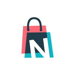 N shopping bag logo flat logo design Royalty Free Vector