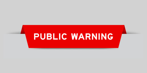 Red color inserted label with word public caution Vector Image