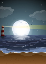 Midnight beach with fullmoon stock Royalty Free Vector Image