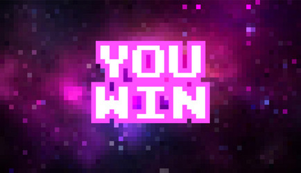 Pixel art 8bit you win text with winner golden cup