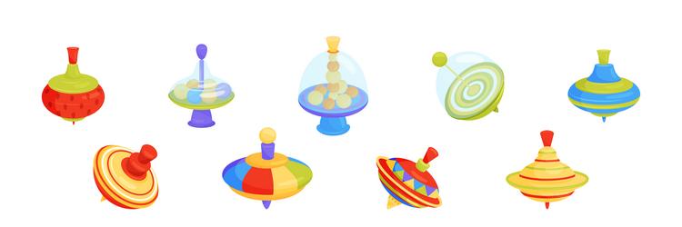 Spinning top toy balancing on the tip set Vector Image