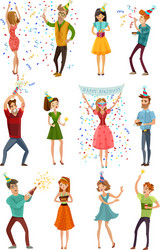 Birthday party celebration funny people set Vector Image