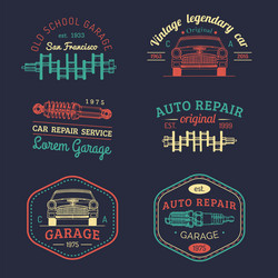 Garage logos set car repair emblems collection Vector Image