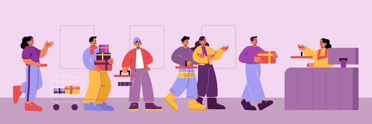 Cartoon people standing in queue flat Royalty Free Vector