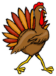 Cartoon turkey pulling red wagon Royalty Free Vector Image