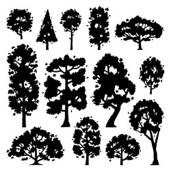 Hand drawn set of side view trees Royalty Free Vector Image