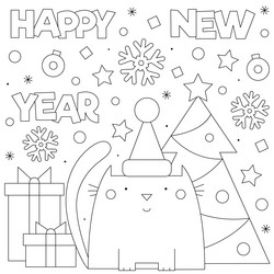 Happy new year coloring page black and white Vector Image