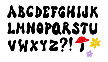 Hippie bohemian groovy postmodern funky font Vector Image