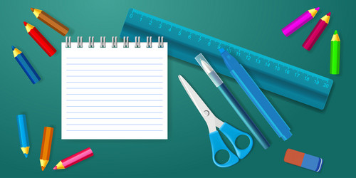 School supplies and spiral block note Royalty Free Vector