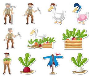 Set of different farm cartoon characters Vector Image