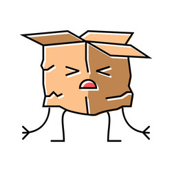 Sad torn cardboard box character color icon Vector Image